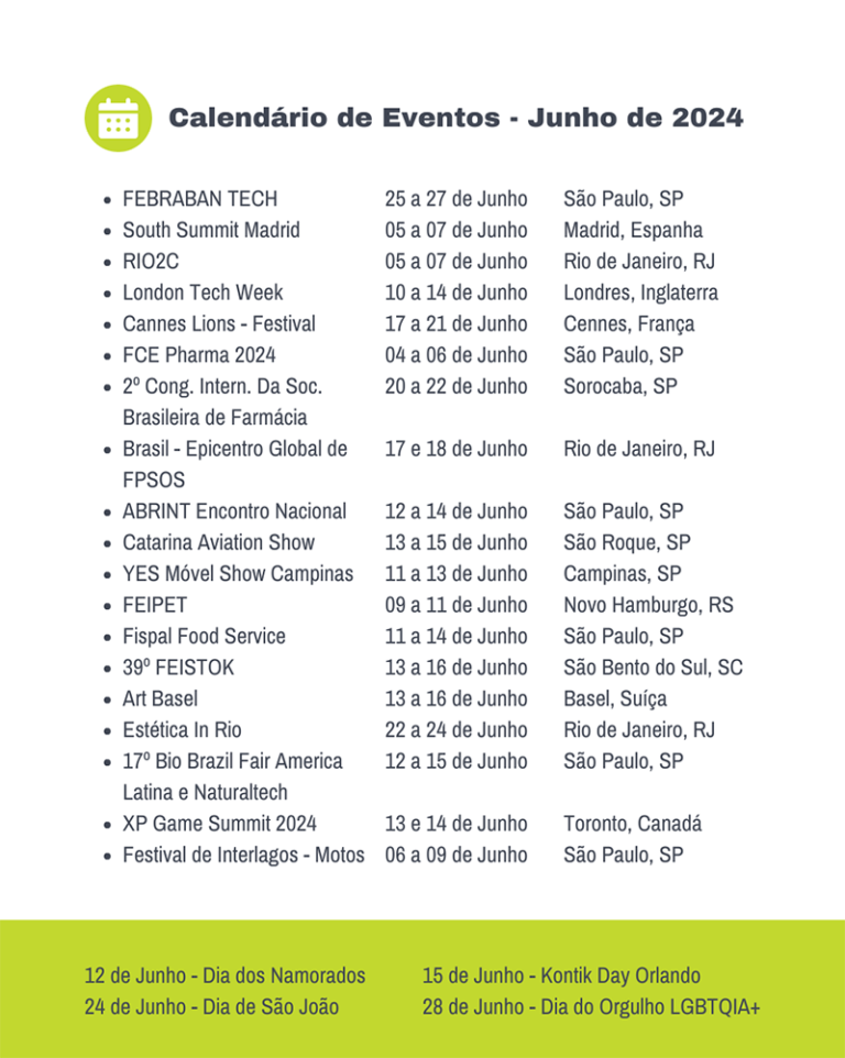 Confira o calendário de eventos de Junho e planeje suas viagens ...
